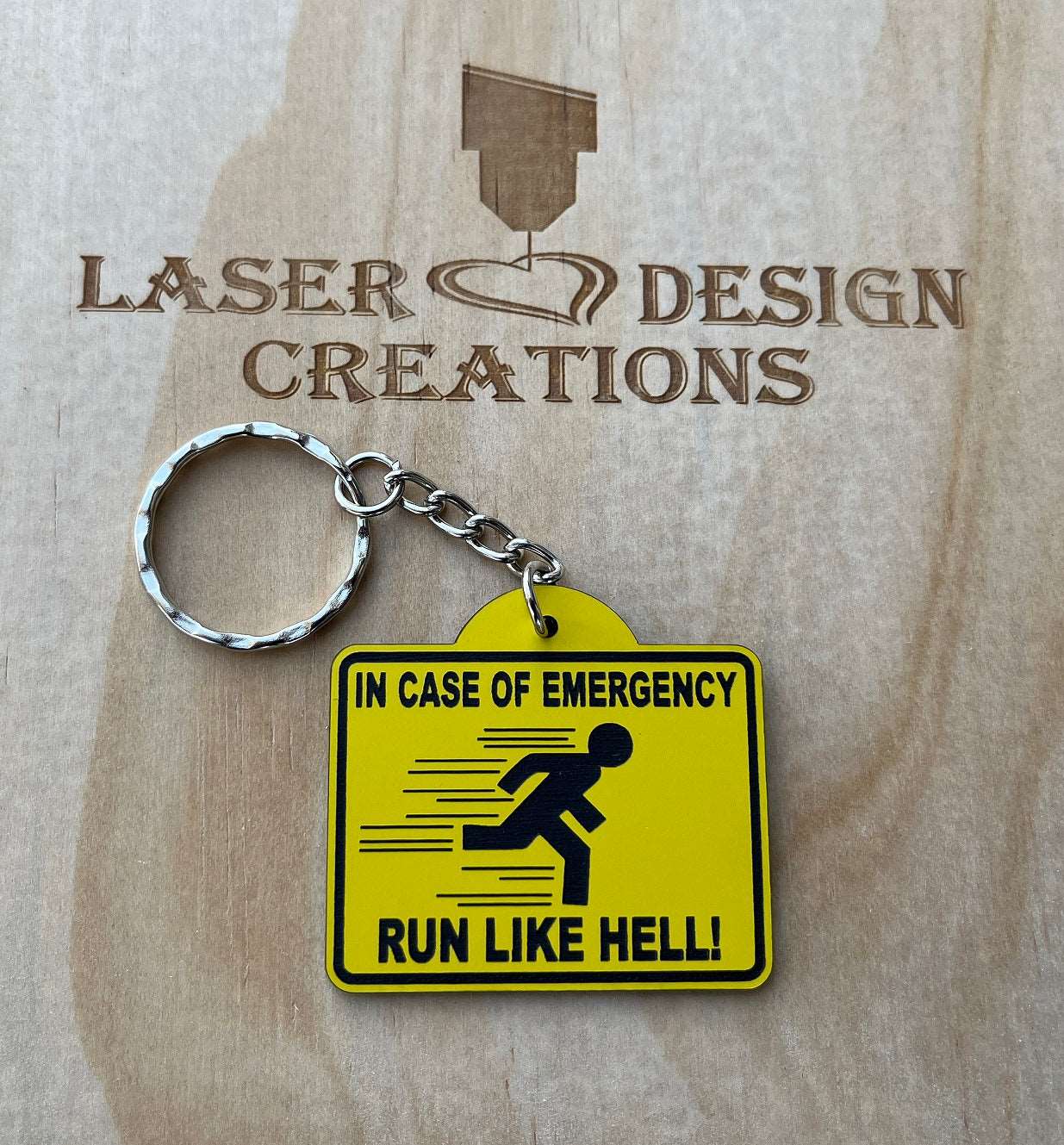 'In Case of Emergency' Warning Sign Keyring / Bag Tag – Laser Design ...