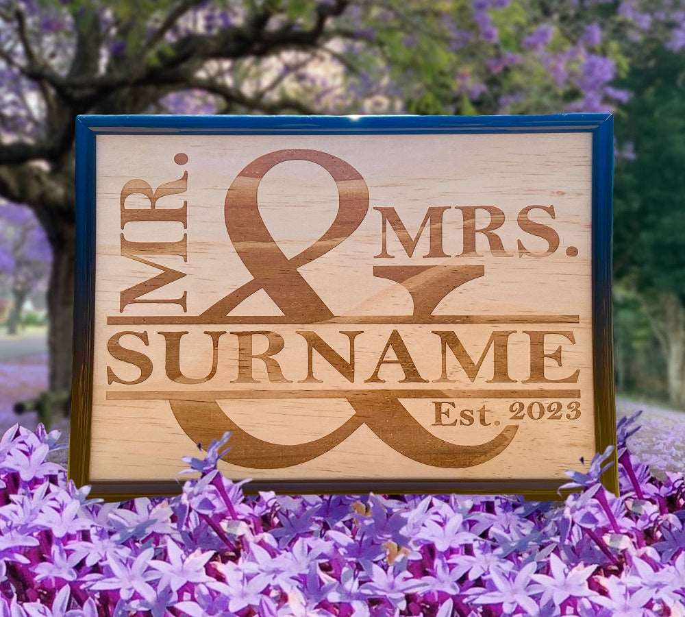 Personalised 'Mr & Mrs Family Name' - Wood Engraved Design – Laser ...