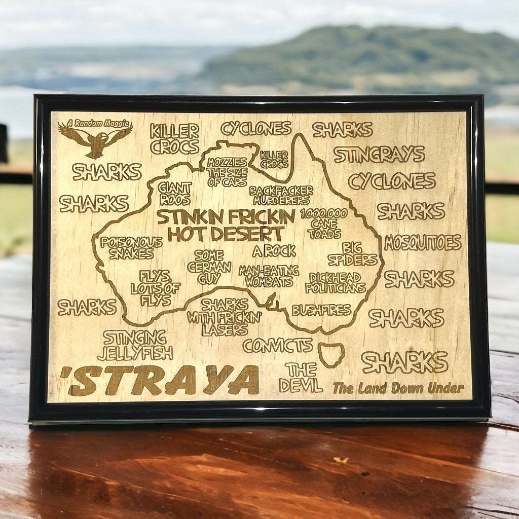 ‘Straya - Humorous Map of Australia - Wood Engraved Design – Laser ...